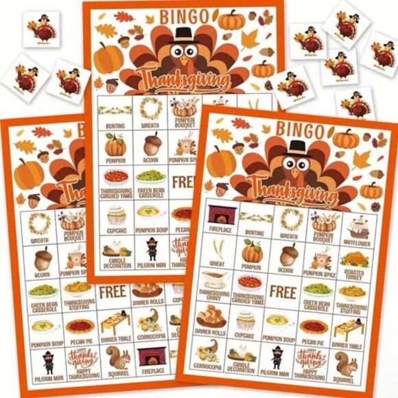 Games | New Thanksgiving Fun Festival Bingo Card Game Up To 24 Players ...